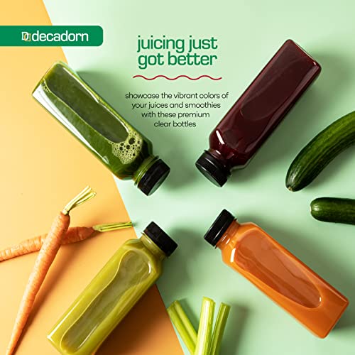 DECADORN 12oz Plastic Juice Bottles For Juicing - 20 Pack Plastic Bottles With Caps - MADE IN USA Juicing Bottles Reusable With Lids - Juicer Bottles With Tamper Evident Caps