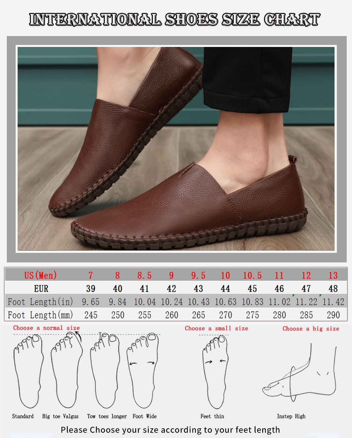 Men's Genuine Leather Loafer Shoes Slip On Soft Walking Driving Shoes,Dark Brown,44EU=10 M US
