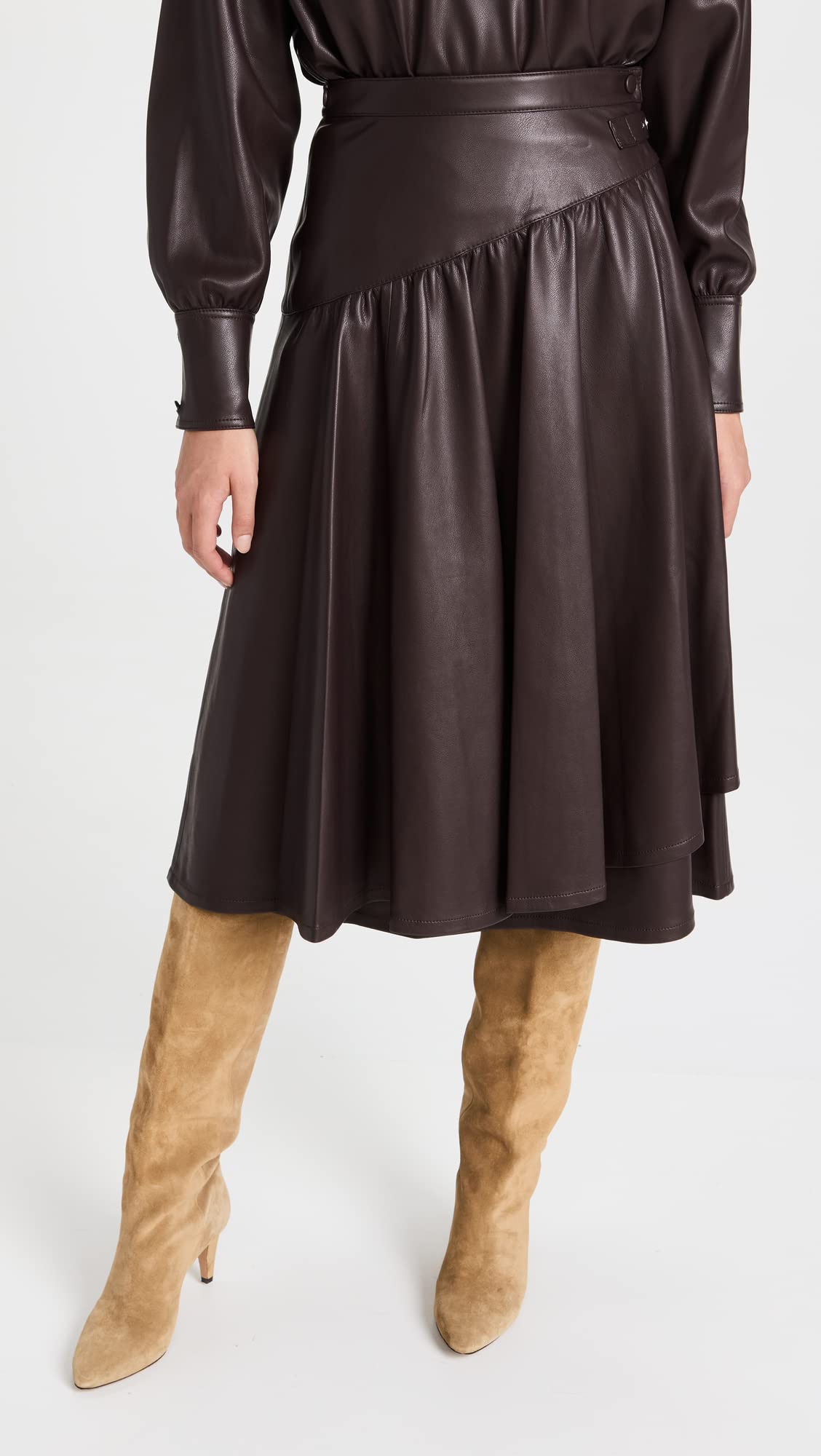 Rebecca Taylor Women's Vegan Leather Midi Wrap Skirt, Deep Port, Purple, Brown, 4