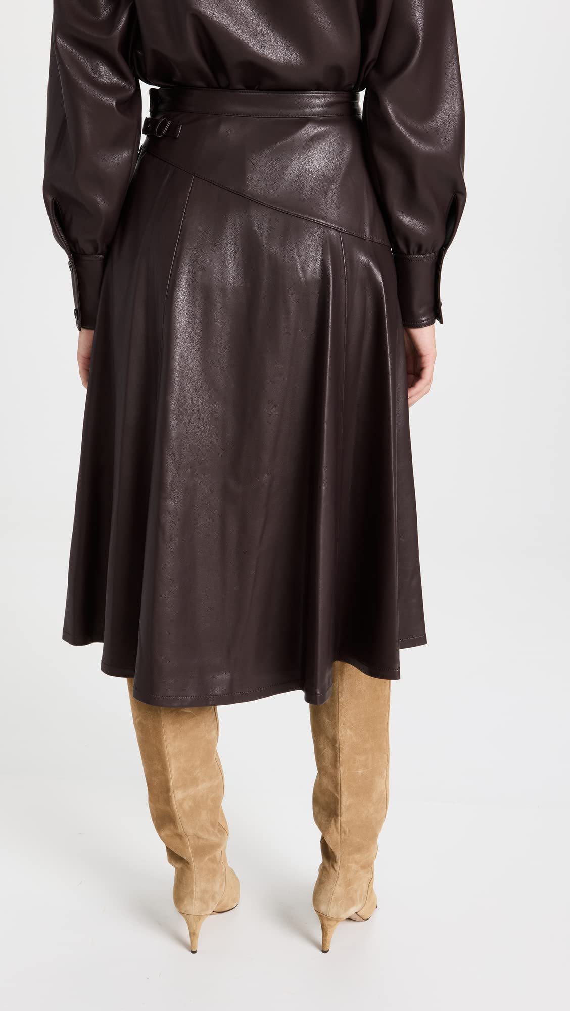 Rebecca Taylor Women's Vegan Leather Midi Wrap Skirt, Deep Port, Purple, Brown, 4