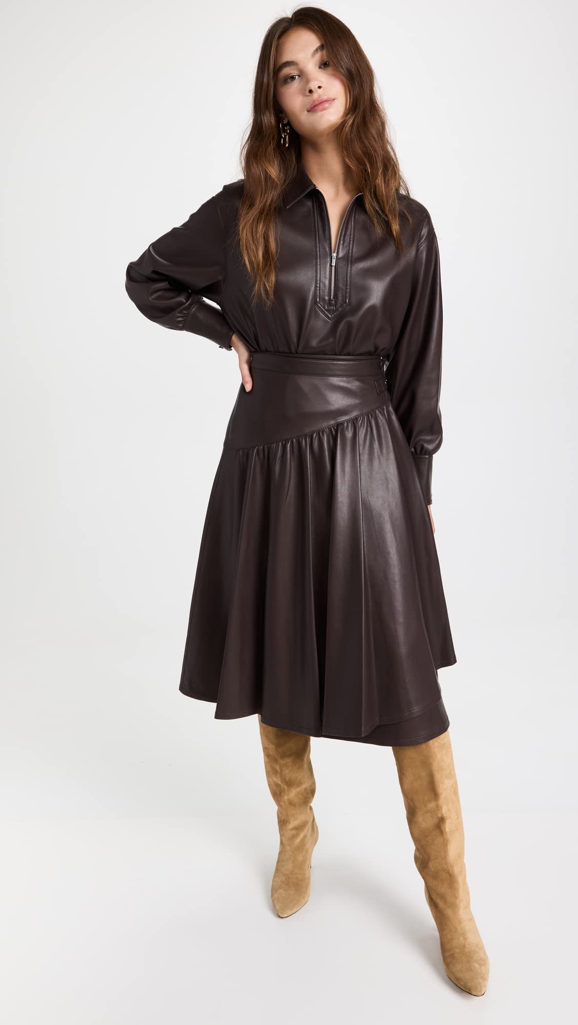Rebecca Taylor Women's Vegan Leather Midi Wrap Skirt, Deep Port, Purple, Brown, 4