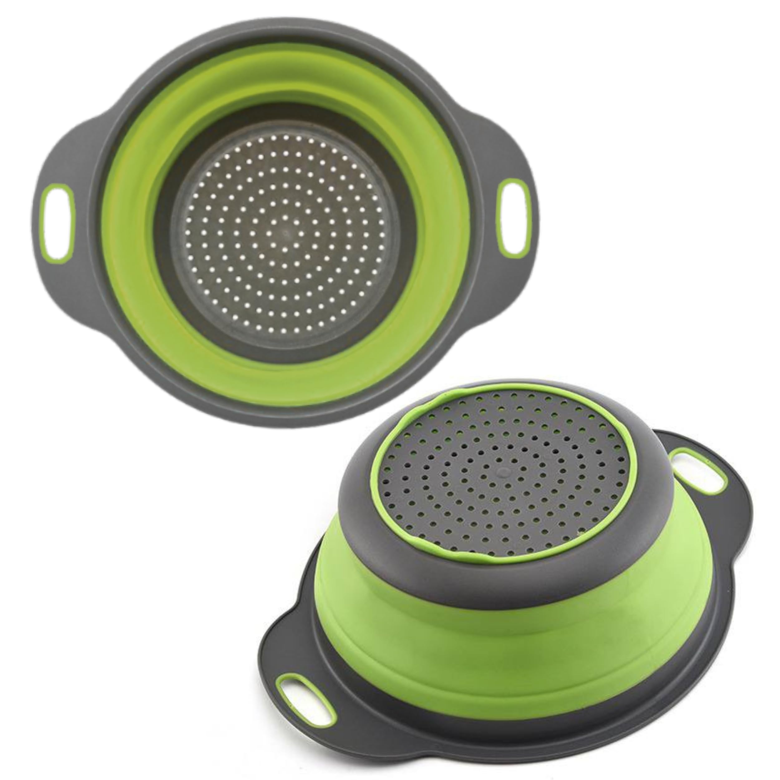Collapsible Colander with Plastic Handles Round Silicone Kitchen Strainers Foldable Kitchen Strainer Perfect for Draining Pasta Vegetable and Fruit Green