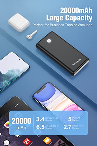 EnergyQC Pilot X7 Portable Charger,20000mAh 18W PD Fast Charging Power Bank,USB C Input/Output Battery Pack with LED Flashlight for iPhone,Samsung and More - Black