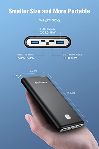 EnergyQC Pilot X7 Portable Charger,20000mAh 18W PD Fast Charging Power Bank,USB C Input/Output Battery Pack with LED Flashlight for iPhone,Samsung and More - Black