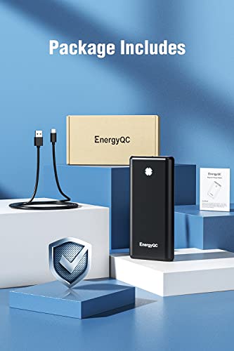 EnergyQC Pilot X7 Portable Charger,20000mAh 18W PD Fast Charging Power Bank,USB C Input/Output Battery Pack with LED Flashlight for iPhone,Samsung and More - Black