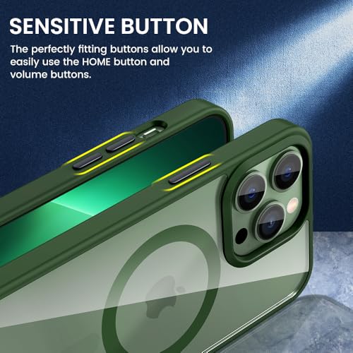 VEGO for iPhone 13 Pro Max Magnetic Case, Clear Hard PC Back Cover Shockproof Protective Slim Bumper Case with Built-in Strong Magnets for iPhone 13 Pro Max & iPhone 12 Pro Max 6.7"- Alpine Green