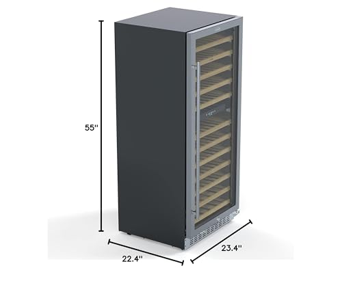 KoolMore 24β Inch 9.7 Cu.Ft. Dual Zone Wine Cooler Refrigerator, Freestanding or Built-In Unit, Tempered Glass and Door Lock (KM-CW92DZ-SS), Silver, 92 Wine Bottles