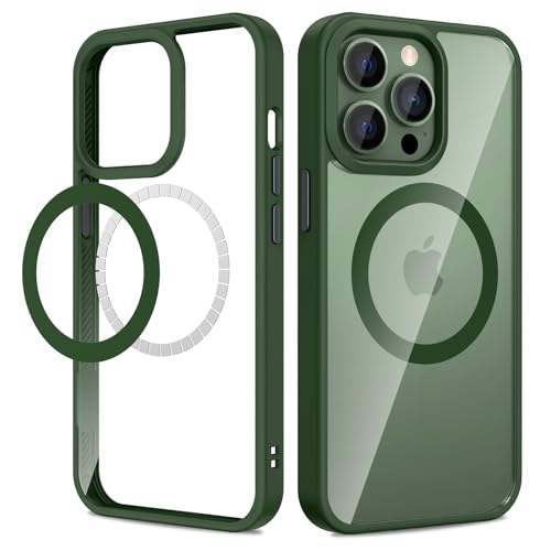 VEGO for iPhone 13 Pro Max Magnetic Case, Clear Hard PC Back Cover Shockproof Protective Slim Bumper Case with Built-in Strong Magnets for iPhone 13 Pro Max & iPhone 12 Pro Max 6.7"- Alpine Green