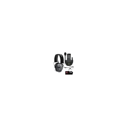 Walker's Razor Digital Ear Muffs (Raid Kryptek) Bundle with Walkie-Talkie and Sport Shooting Glasses (4 Items)