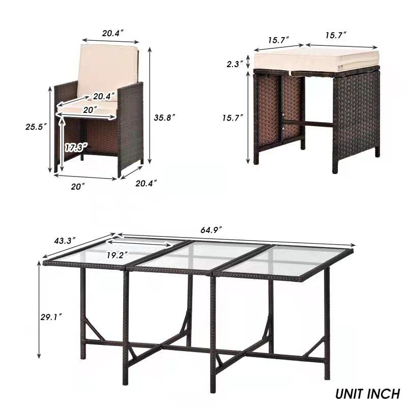 11 Piece Outdoor Garden Patio Furniture PE Rattan Wicker Dining Set Sectional Conversation Patio Set with Ottomans