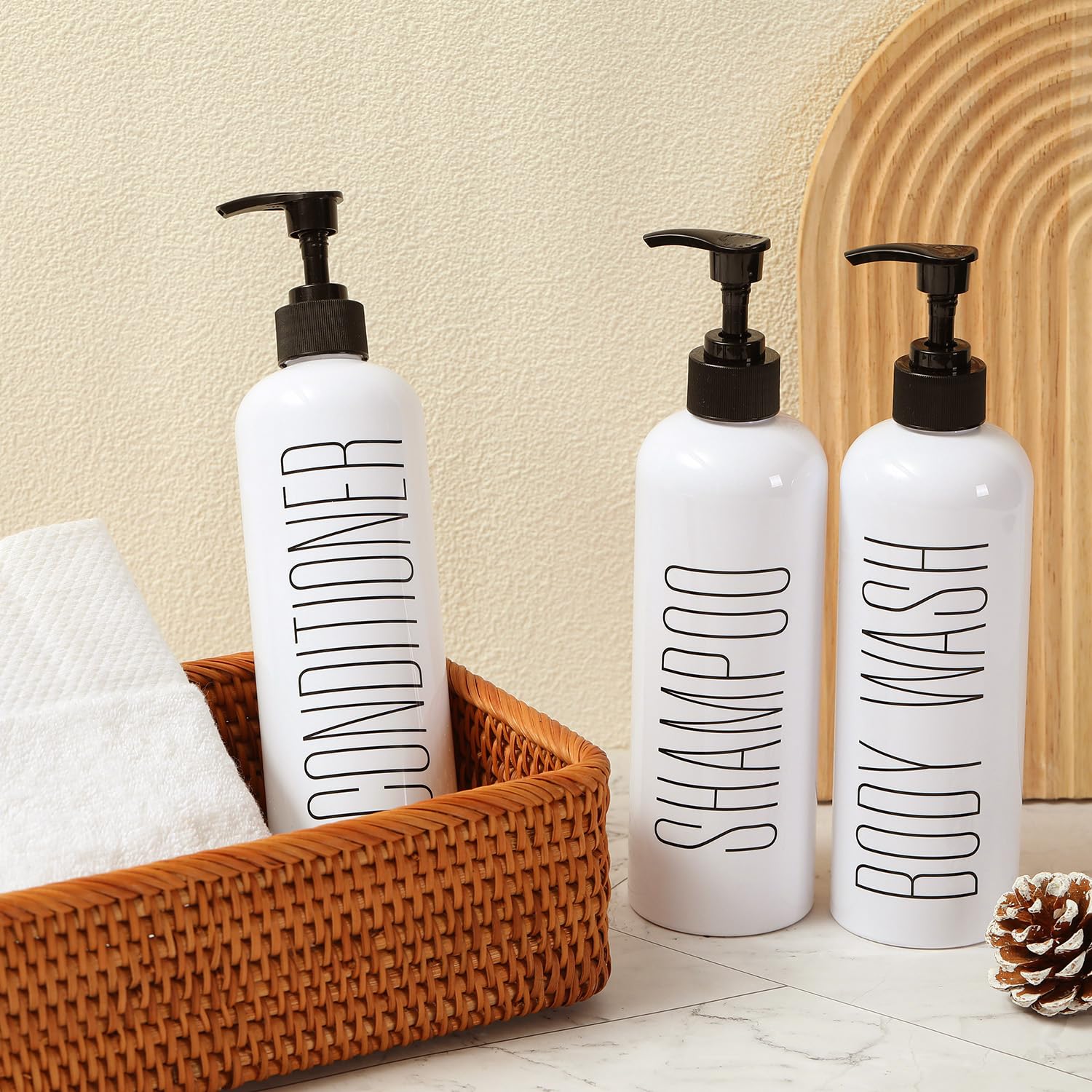 HOMCDALY Shampoo and Conditioner Dispenser, 16oz 3-Pack Refillable Shampoo and Conditioner Bottles, Empty Shampoo Bottles, Shampoo Conditioner Body Wash Dispenser, Bathroom Shampoo Dispenser Set(white