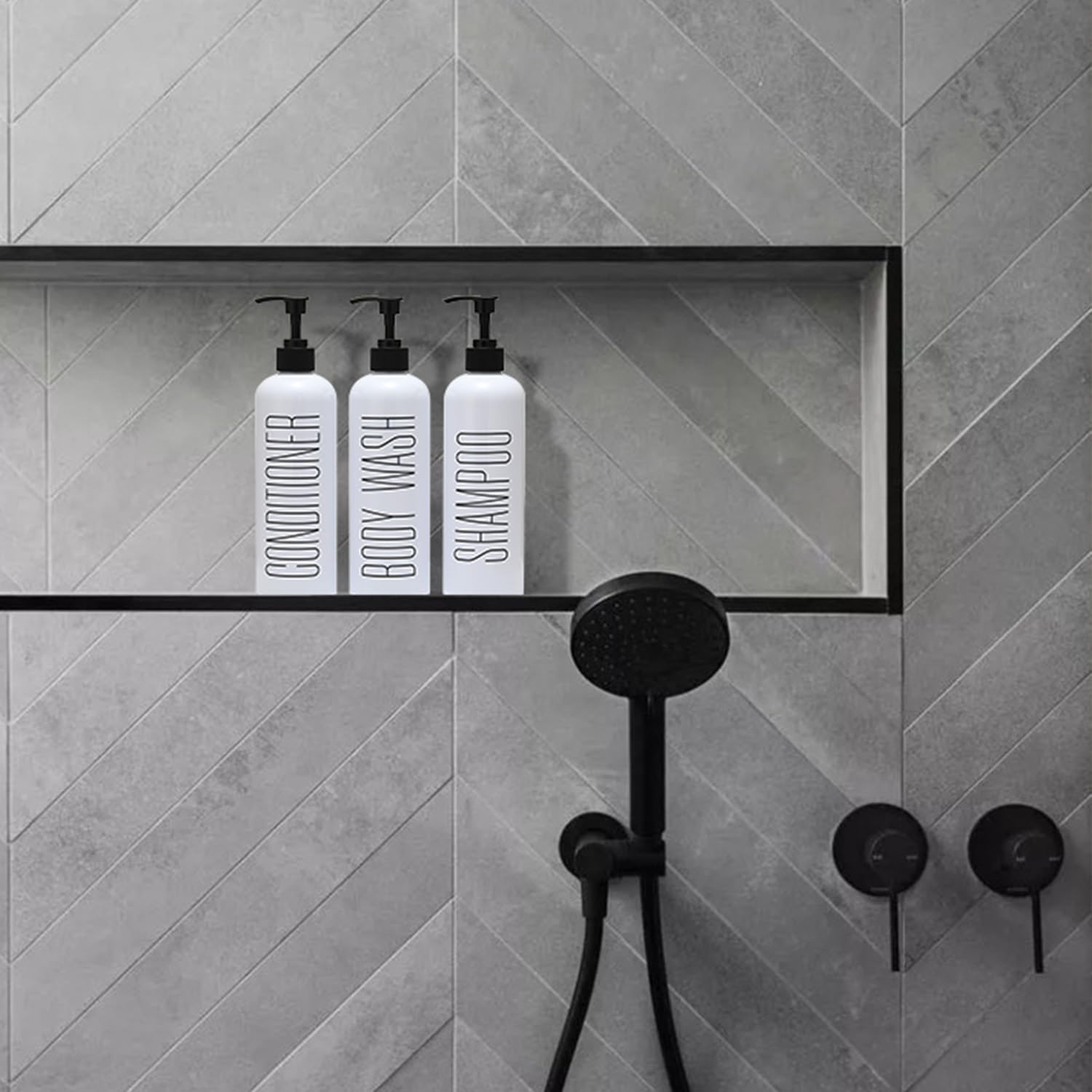 HOMCDALY Shampoo and Conditioner Dispenser, 16oz 3-Pack Refillable Shampoo and Conditioner Bottles, Empty Shampoo Bottles, Shampoo Conditioner Body Wash Dispenser, Bathroom Shampoo Dispenser Set(white
