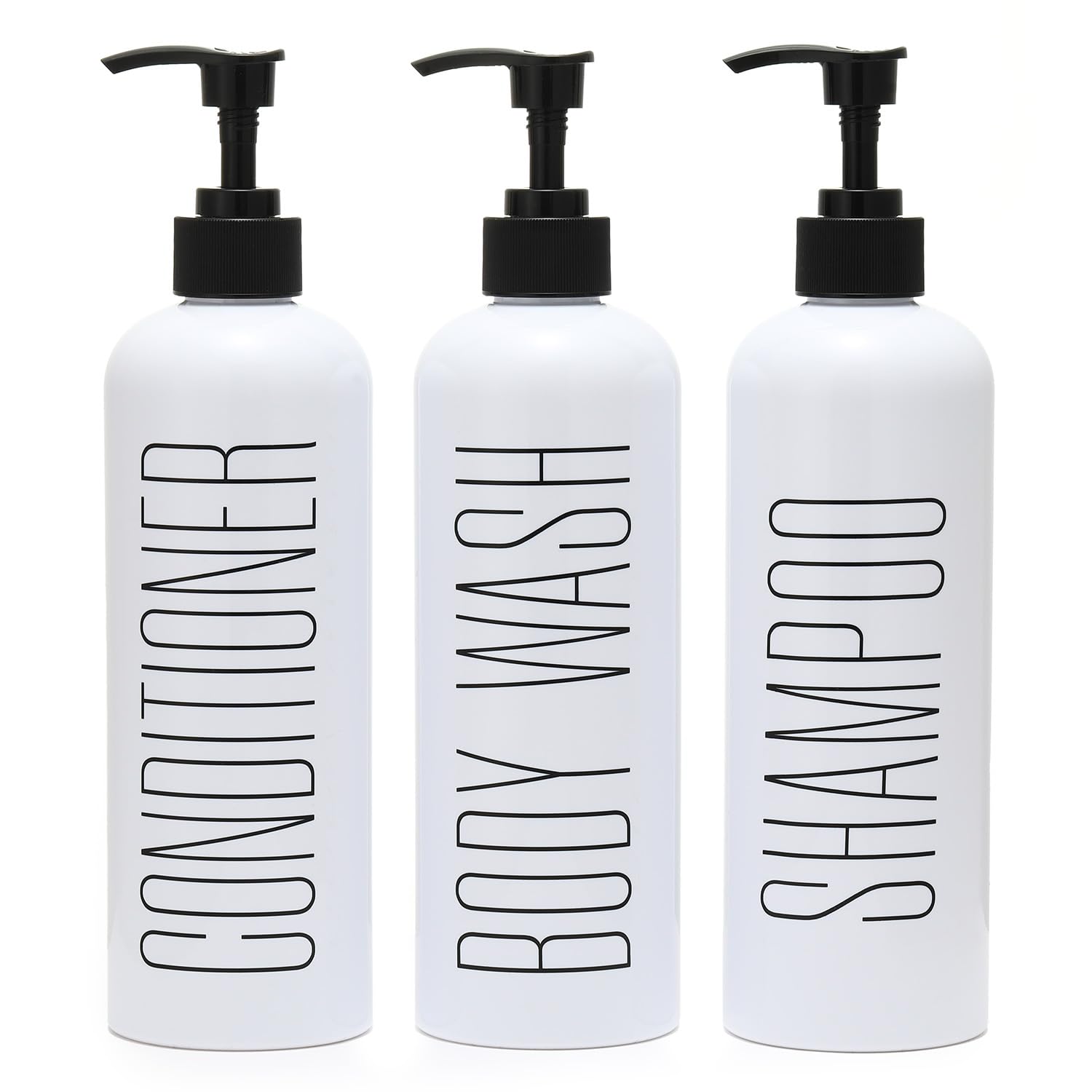 HOMCDALY Shampoo and Conditioner Dispenser, 16oz 3-Pack Refillable Shampoo and Conditioner Bottles, Empty Shampoo Bottles, Shampoo Conditioner Body Wash Dispenser, Bathroom Shampoo Dispenser Set(white