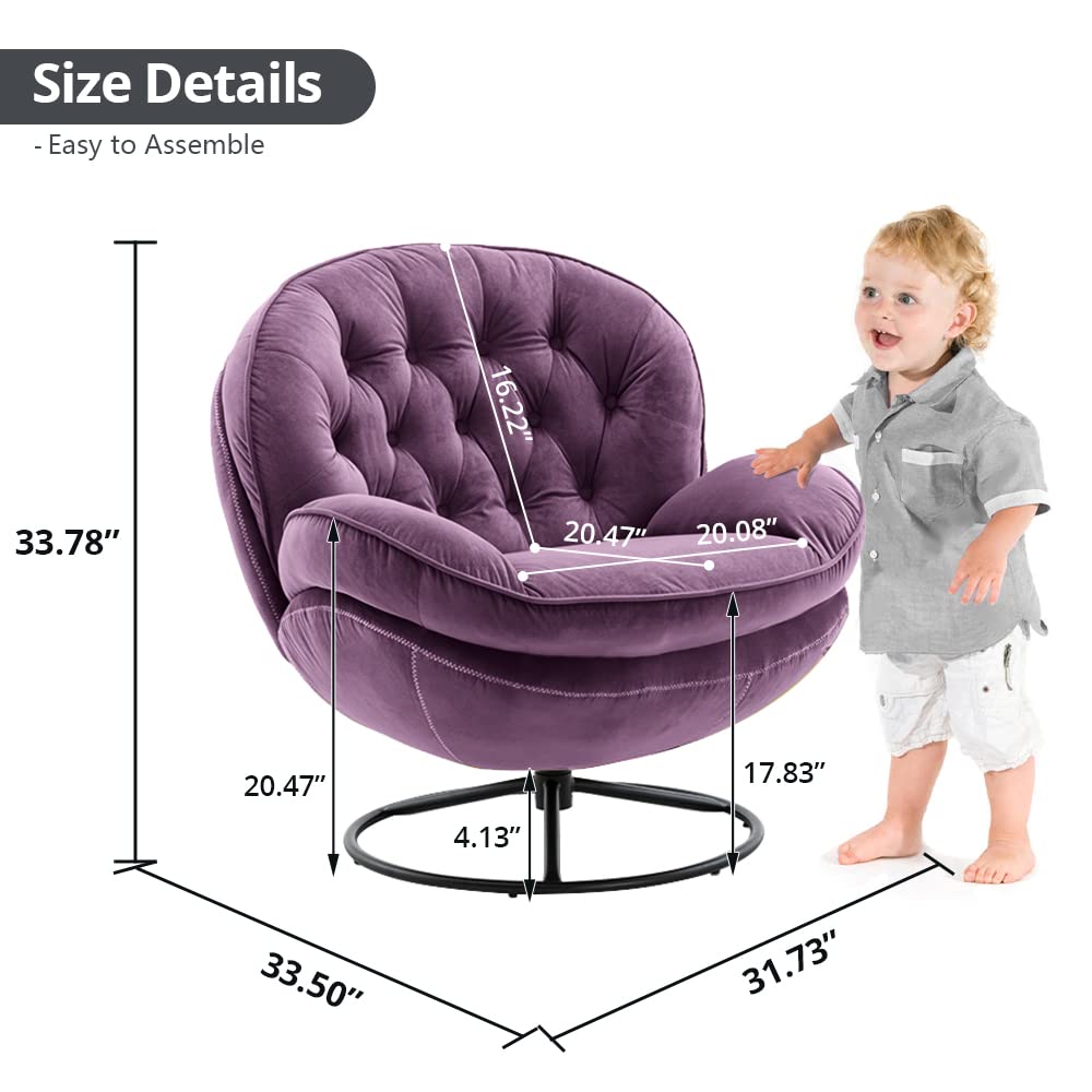 LLS Velvet Swivel Accent Chair with Ottoman Set, Purple, Comfortable Single Leisure Sofa Chair with 360 Degree Swiveling for Living Room