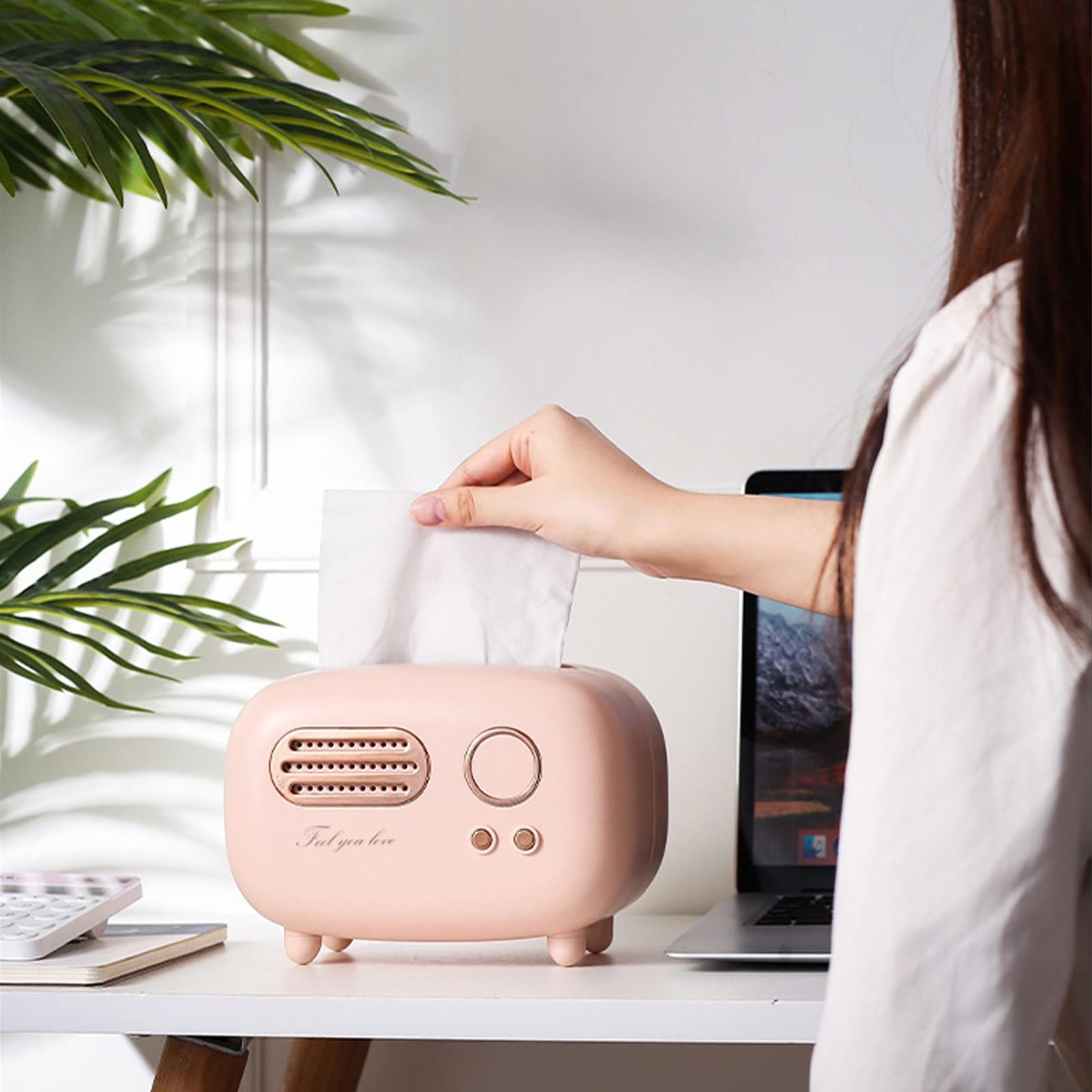 Retro Radio Shape Tissue Cover Box, Practical and Cute for Kitchen,Bathroom Vanity Countertops, Bedroom Dressers,Night Stands, Desks and Tables, Creative Gift (Retro Radio Pink)