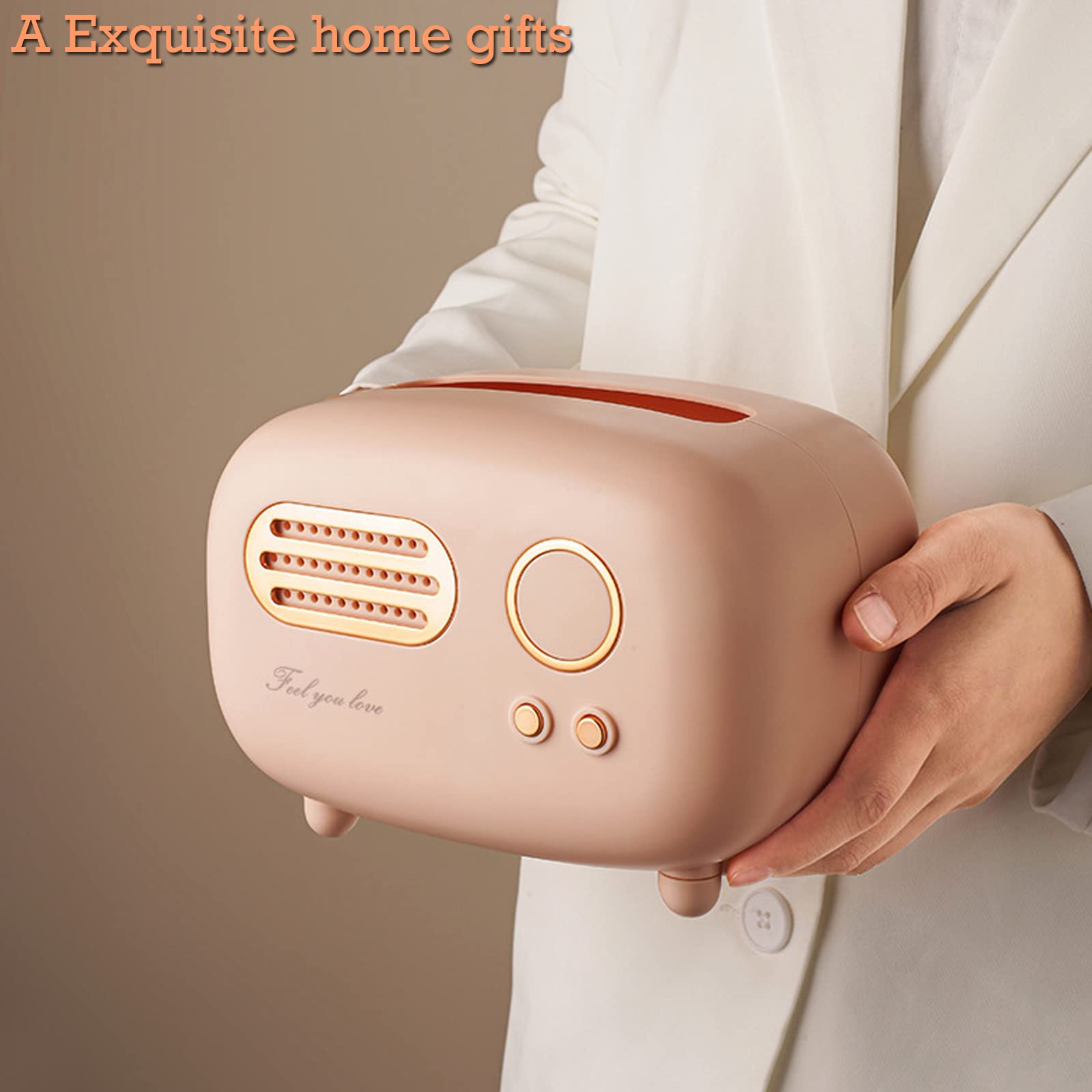 Retro Radio Shape Tissue Cover Box, Practical and Cute for Kitchen,Bathroom Vanity Countertops, Bedroom Dressers,Night Stands, Desks and Tables, Creative Gift (Retro Radio Pink)