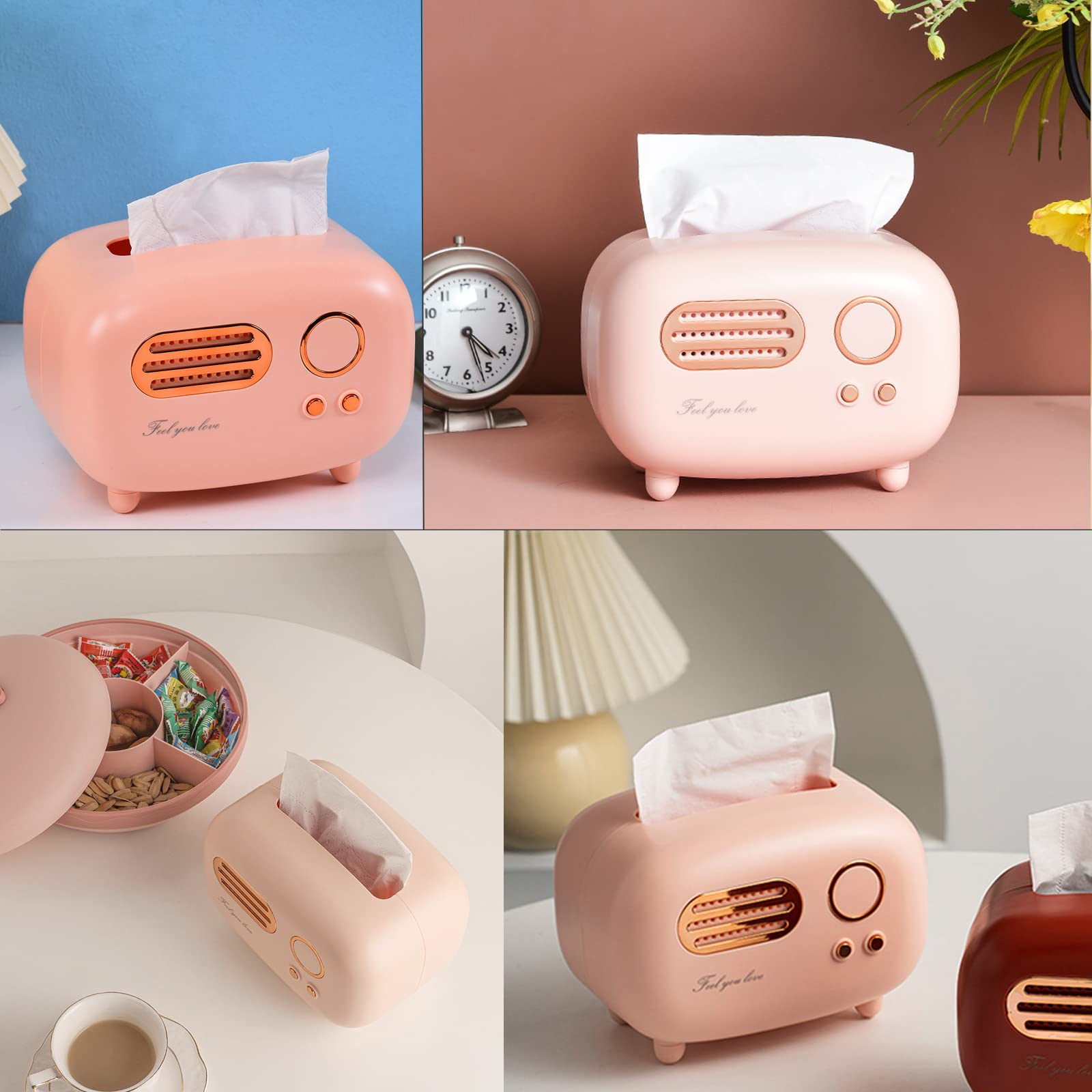 Retro Radio Shape Tissue Cover Box, Practical and Cute for Kitchen,Bathroom Vanity Countertops, Bedroom Dressers,Night Stands, Desks and Tables, Creative Gift (Retro Radio Pink)