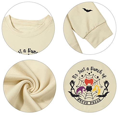 MOUSYA It's Just A Bunch of Hocus Pocus Sweatshirt Women Halloween Sanderson Sisters Graphic Long Sleeve Pullover Shirt Apricot