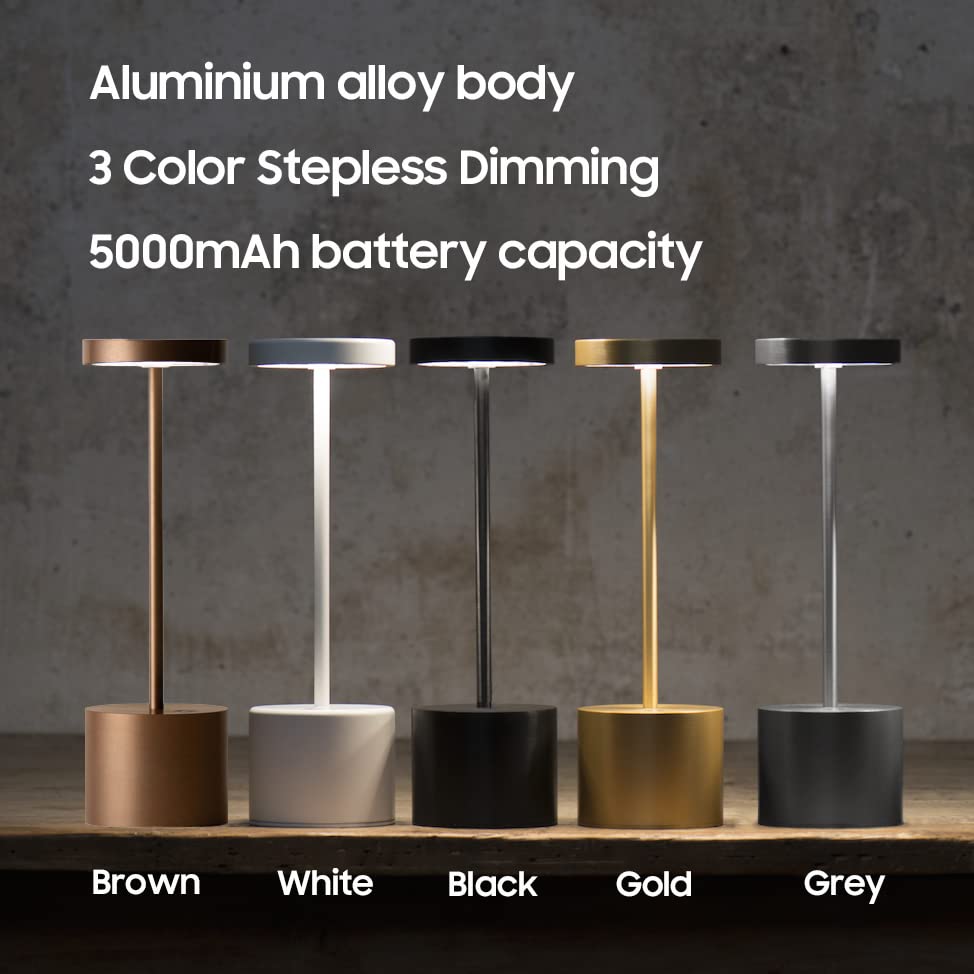 Sikevht 2 Pack Cordless LED Table Lamp, Fast Charge chip,Rechargeable Desk Lamps, 3-Levels Brightness LED Metal USB Table Light for Restaurant/Bedroom/Outdoor/Bar/Coffee Shop (2 Pack Brown)