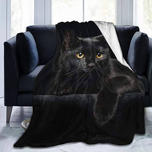 Cute Black Cat with Yellow Eyes Soft Throw Blanket All Season Microplush Warm Blankets Lightweight Tufted Fuzzy Flannel Fleece Throws Blanket for Bed Sofa Couch 60"x50"