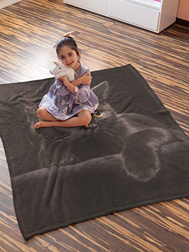 Cute Black Cat with Yellow Eyes Soft Throw Blanket All Season Microplush Warm Blankets Lightweight Tufted Fuzzy Flannel Fleece Throws Blanket for Bed Sofa Couch 60"x50"