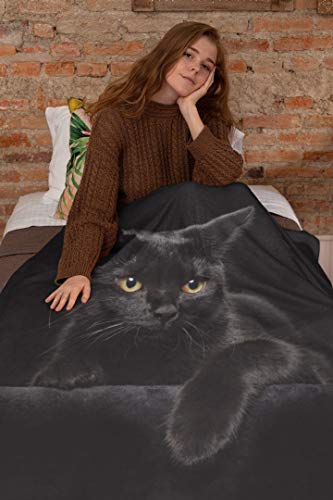 Cute Black Cat with Yellow Eyes Soft Throw Blanket All Season Microplush Warm Blankets Lightweight Tufted Fuzzy Flannel Fleece Throws Blanket for Bed Sofa Couch 60"x50"