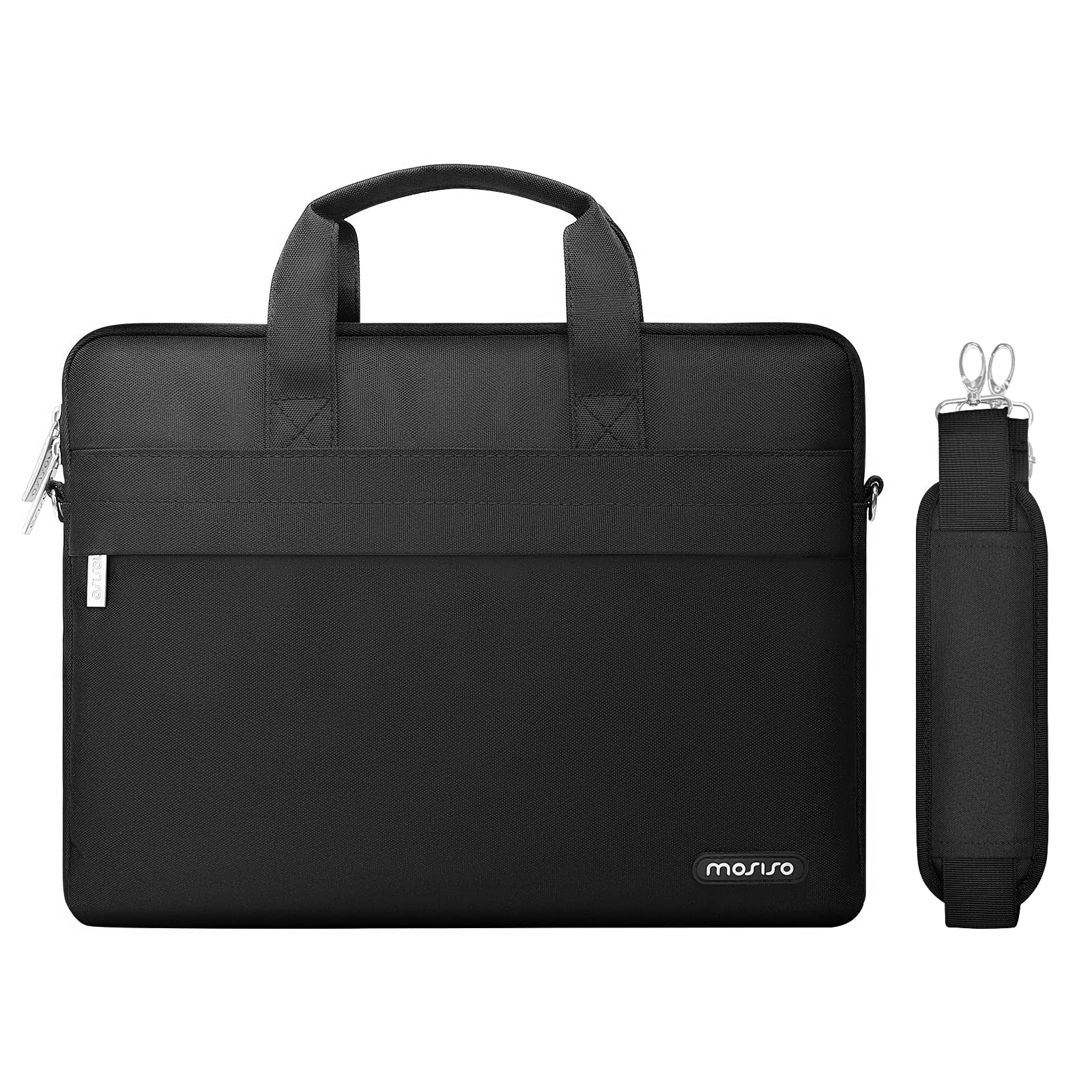 MOSISO Laptop Shoulder Bag Compatible with MacBook Air/Pro, 13-13.3 inch Notebook, Compatible with MacBook Pro 14 inch 2023-2021 A2779 M2 A2442 M1 with Horizontal Pocket & Fix Handle & Belt, Black
