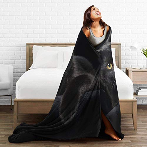 Cute Black Cat with Yellow Eyes Soft Throw Blanket All Season Microplush Warm Blankets Lightweight Tufted Fuzzy Flannel Fleece Throws Blanket for Bed Sofa Couch 60"x50"