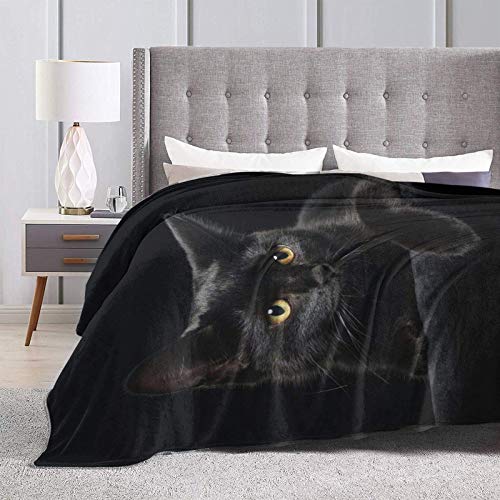Cute Black Cat with Yellow Eyes Soft Throw Blanket All Season Microplush Warm Blankets Lightweight Tufted Fuzzy Flannel Fleece Throws Blanket for Bed Sofa Couch 60"x50"