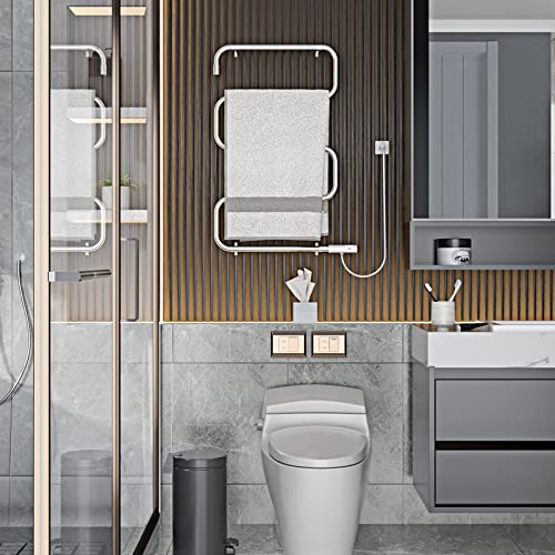 DAILYLIFE Towel Warmer Rack Stainless Steel, Wall Mount & Free Standing, Bended Heated Towel Rack, Drying Rack for Bathroom Space Saving 50W Mirror Polished
