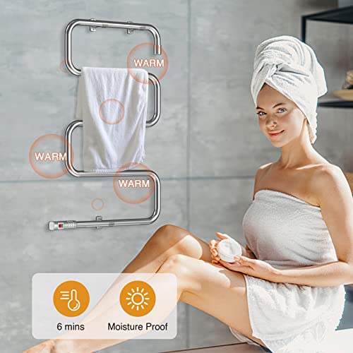 DAILYLIFE Towel Warmer Rack Stainless Steel, Wall Mount & Free Standing, Bended Heated Towel Rack, Drying Rack for Bathroom Space Saving 50W Mirror Polished
