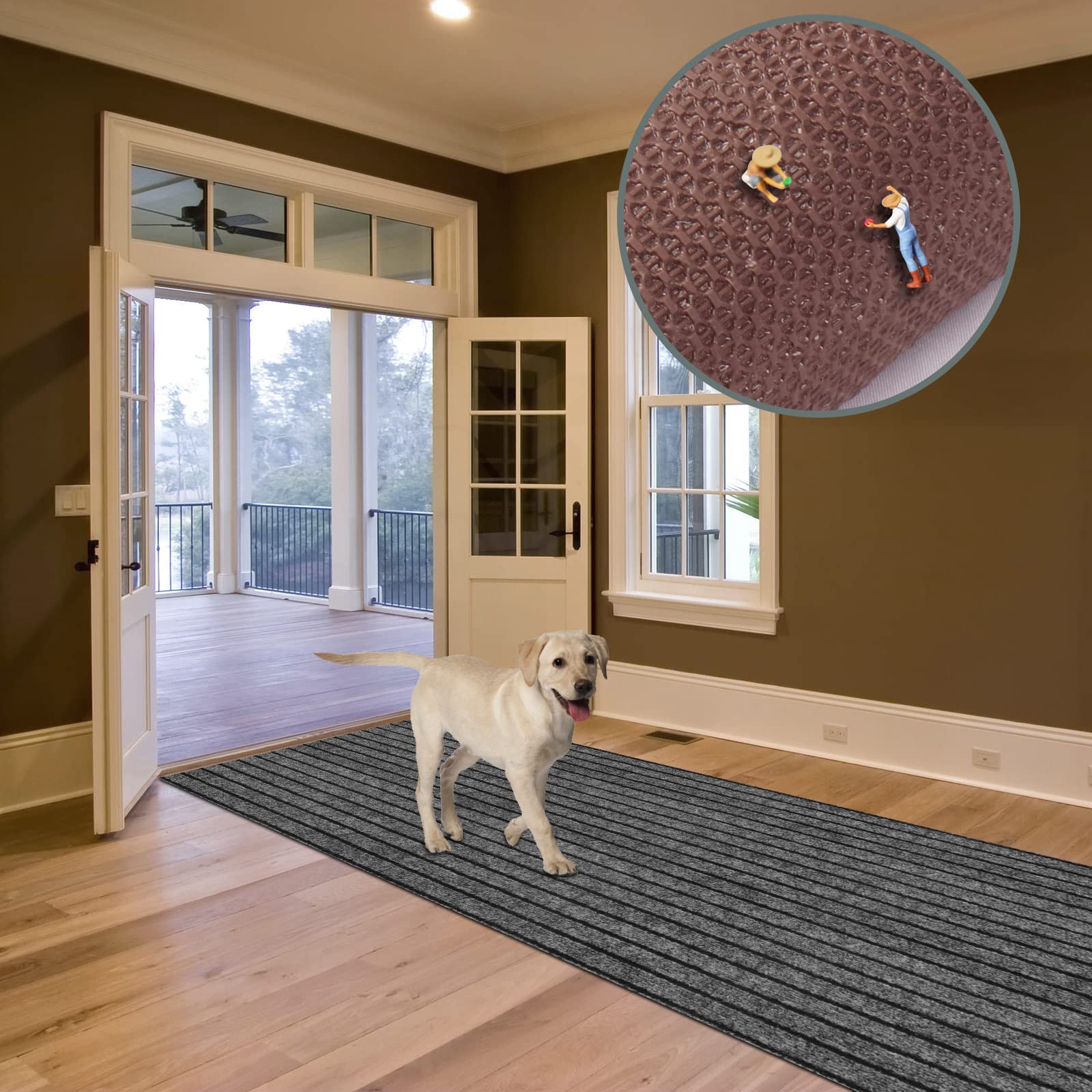 Custom Size Runner Rug 2 ft x 12 ft, ZGR 2-82ft Carpet Runners Hallway Entryway Kitchen Garage Laundry Room Area Rugs with Non-Slip Rubber Backing, Gray with Black Stripe