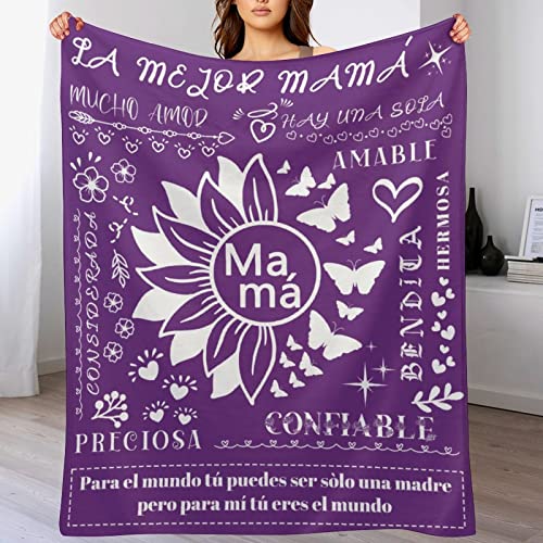 Mercuryelf Spanish Mom Blanket Gift, 40"x50" Flannel Fleece Blanket Throw, Feliz Dia de las Madres Regalos para MamĂĄ en EspaĂąol with Words of Encouragement,Hispanic Gifts for Mom from Daughter
