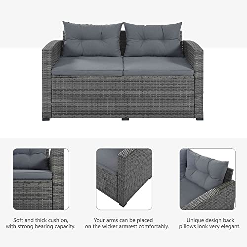 Cotoala 9-Piece Outdoor Patio Large Wicker Sofa Set, PE Rattan Conversation Sectional Couch with Ottoman and Glass Coffee Table for Garden, Backyard, Porch and Poolside, Grey