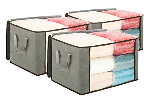Large Capacity Clothes Storage Bags, Closet Organizer Clothes Storage Bags Organizer with Reinforced Handle,Thick Fabric for Comforters,Blankets, Bedding, Foldable with Sturdy Zipper(3-pack)
