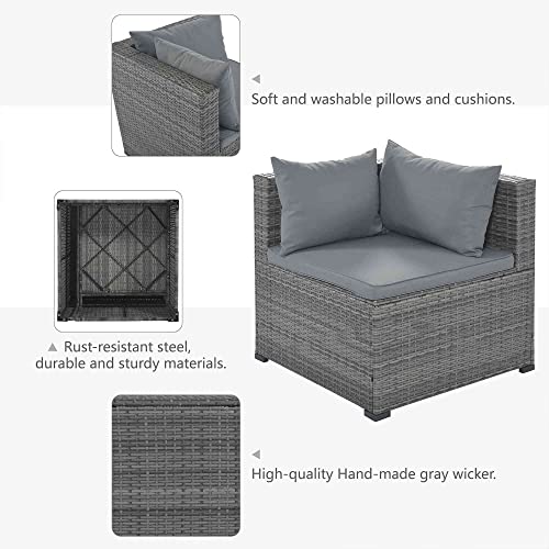 Cotoala 9-Piece Outdoor Patio Large Wicker Sofa Set, PE Rattan Conversation Sectional Couch with Ottoman and Glass Coffee Table for Garden, Backyard, Porch and Poolside, Grey