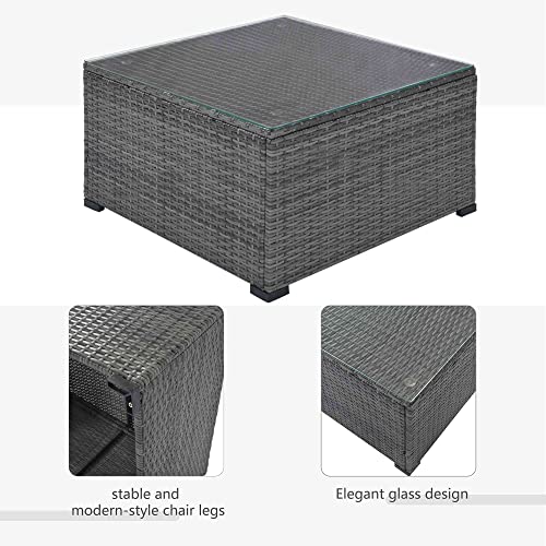 Cotoala 9-Piece Outdoor Patio Large Wicker Sofa Set, PE Rattan Conversation Sectional Couch with Ottoman and Glass Coffee Table for Garden, Backyard, Porch and Poolside, Grey