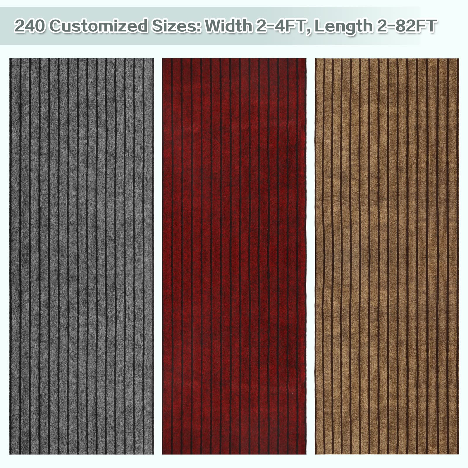 Custom Size Runner Rug 2 ft x 12 ft, ZGR 2-82ft Carpet Runners Hallway Entryway Kitchen Garage Laundry Room Area Rugs with Non-Slip Rubber Backing, Gray with Black Stripe