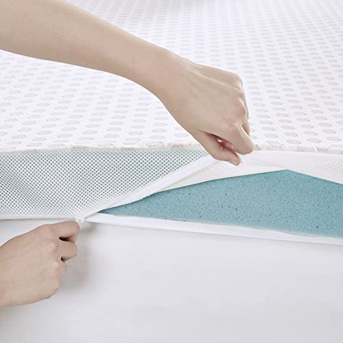 Sleep Philosophy Gel Infused Memory Foam Mattress Topper Luxurious All Season Enhanced Bed Support, Queen(3" Thick), Removable Cooling Cover