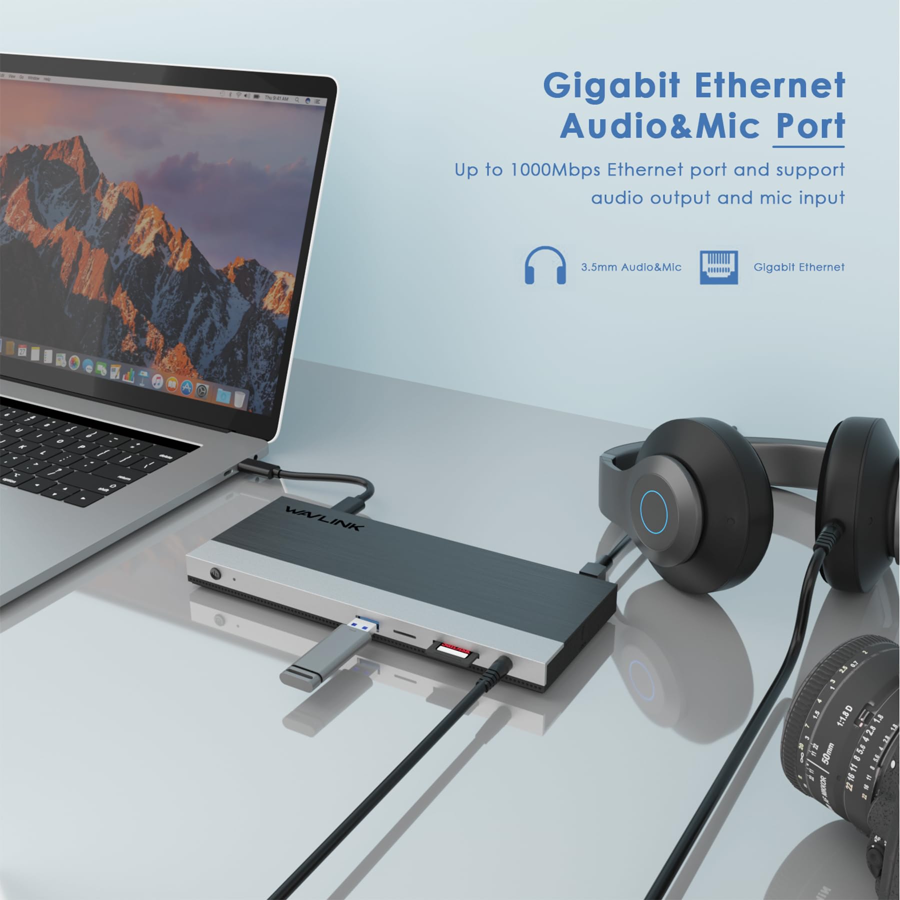 WAVLINK USB C Docking Station 4K Triple Display (2 HDMI + 1 Displayport) with 100W PC Charging, Gigabit Ethernet, 4 USB 3.0, SD/TF Card Slot, Audio, for Dell HP MacBook Lenovo and Other USB C Laptops
