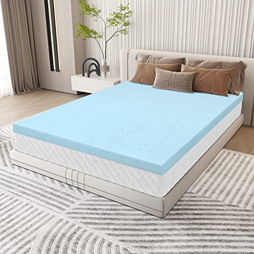 GOFLAME 4 Inch Memory Foam Mattress Topper Queen, Ventilated Gel-Infused Bed Mattress Topper, CertiPUR-US Certified, Comfort Body Support & Pressure Relieving
