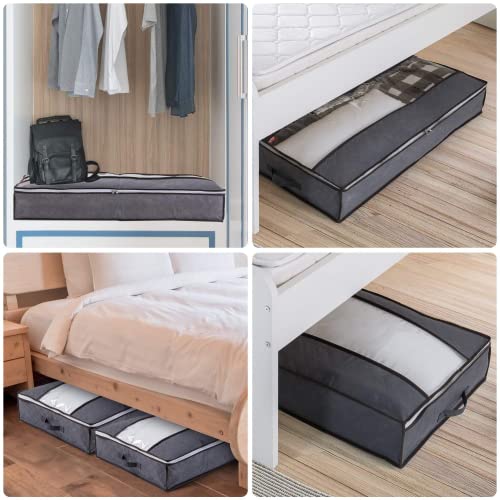Large Capacity Clothes Storage Bag Organizer with Reinforced Handle Thick Fabric for Comforters, Blankets, Bedding, Foldable with Sturdy Zipper, Clear Window, Grey