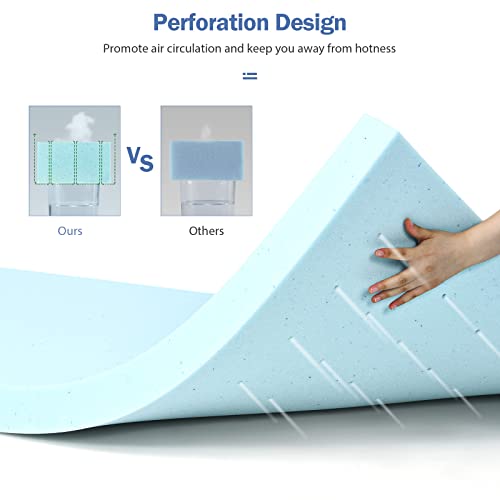 GOFLAME 4 Inch Memory Foam Mattress Topper Queen, Ventilated Gel-Infused Bed Mattress Topper, CertiPUR-US Certified, Comfort Body Support & Pressure Relieving