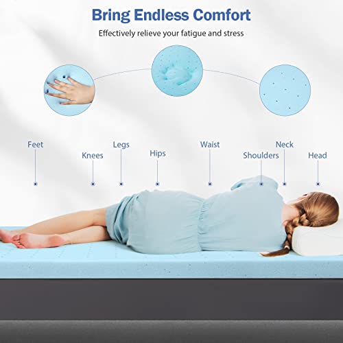 GOFLAME 4 Inch Memory Foam Mattress Topper Queen, Ventilated Gel-Infused Bed Mattress Topper, CertiPUR-US Certified, Comfort Body Support & Pressure Relieving