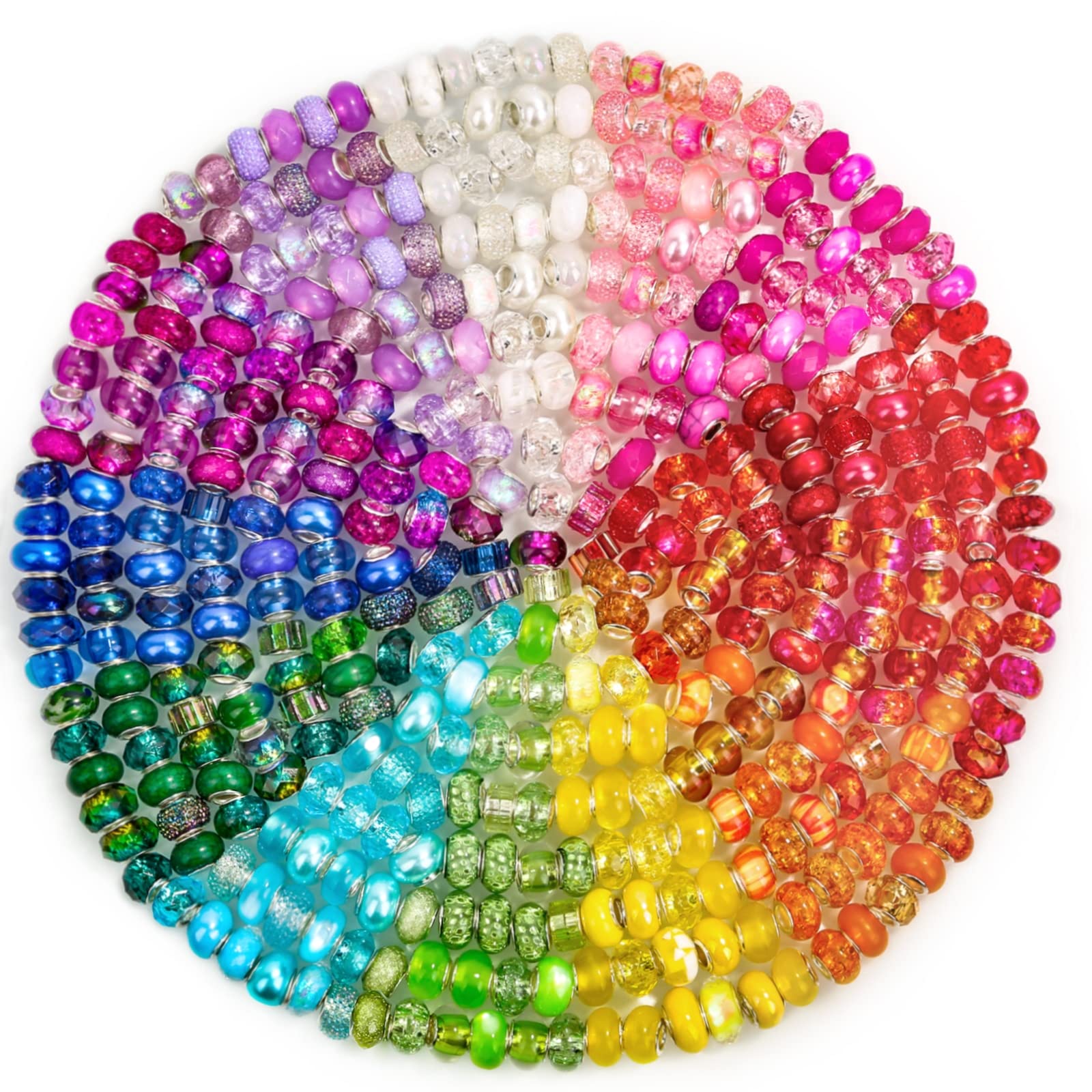 Cludoo Large Hole Glass Beads for Jewelry Making, 224PCS European Beads Bulk Mixed Color Spacer Beads with Rhinestones Lampwork Beads for DIY Craft Charms Bracelet Necklace Earring Making