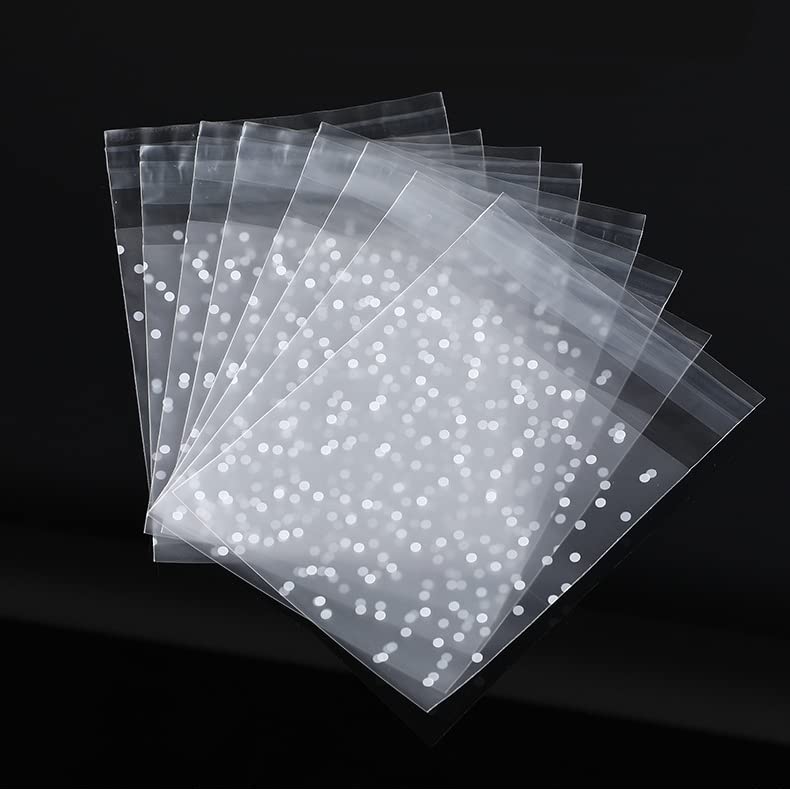 Cookie Bags Self Adhesive Cellophane Treat Bags - 100 pcs 3.94" x 3.94" Plastic White Polka Dot Pastry Bags for Dessert Candy Chocolate Bakery Cookie Packaging Party Gift