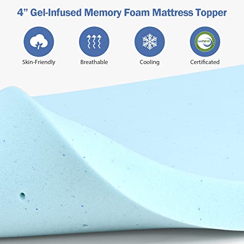GOFLAME 4 Inch Memory Foam Mattress Topper Queen, Ventilated Gel-Infused Bed Mattress Topper, CertiPUR-US Certified, Comfort Body Support & Pressure Relieving