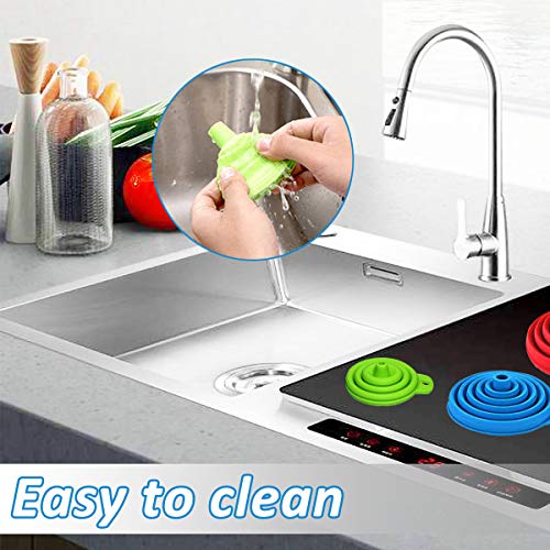 4Pcs Kitchen Funnels for Filling Bottles Canning, Food Grade Silicone Collapsible Funnel Set, Large Funnel for Wide Mouth Jar, Small/Mini Funnel for Transfer Oil Powder
