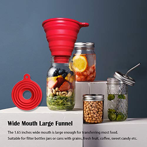 4Pcs Kitchen Funnels for Filling Bottles Canning, Food Grade Silicone Collapsible Funnel Set, Large Funnel for Wide Mouth Jar, Small/Mini Funnel for Transfer Oil Powder