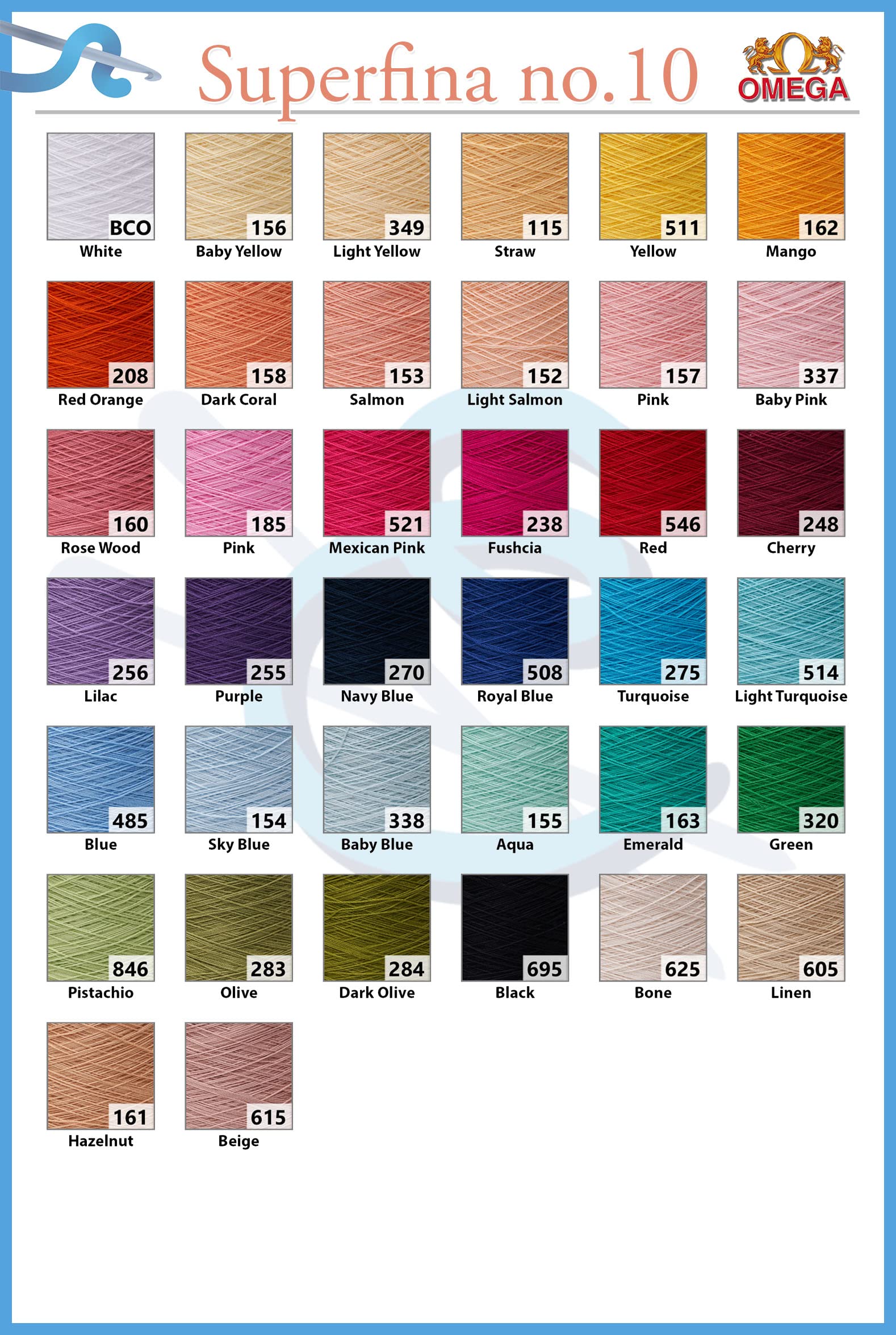 SUPERFINA NO.10 [240grs] - Omega | 100% Mercerized Cotton Yarn Ideal for Fine Crochet - Color: 27 - Blue 485